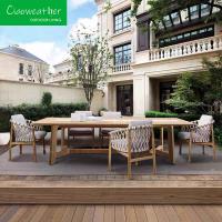 China Outdoor Garden Furniture Dining Set with Solid Wood Teak Courtyard Armchair and Side Chair for sale