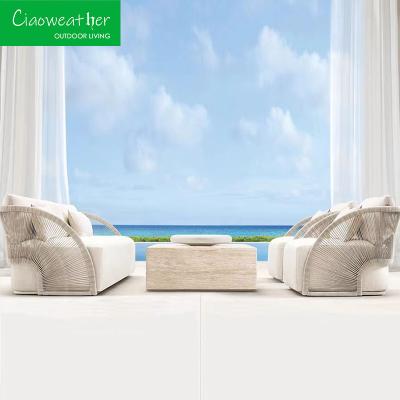 China Teak Outdoor Sofa Set with Water-Resistant Fabric Cushion and Customized Color for sale