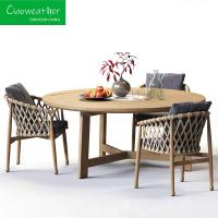 China Outdoor Garden Furniture Dining Set with Solid Wood Teak Courtyard Armchair and Side Chair for sale