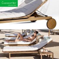 China Modern Design Outdoor Furniture Garden Swimming Hotel Bed with Luxury Wood Folding Chaise Lounge Chair and Waterproof Cushion for sale