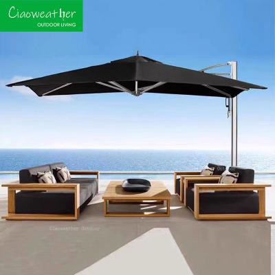 China Hotel Outdoor Furniture Sustainable Teak Wood Sofa with Water-Resistant Cushions for sale