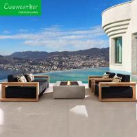 China Hotel Outdoor Furniture Sustainable Teak Wood Sofa with Water-Resistant Cushions for sale