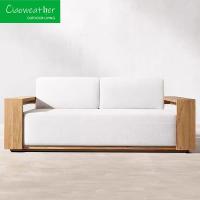 China Hotel Outdoor Furniture Sustainable Teak Wood Sofa with Water-Resistant Cushions for sale