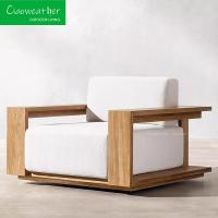 China Hotel Outdoor Furniture Sustainable Teak Wood Sofa with Water-Resistant Cushions for sale