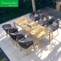 China Modern Solid Wooden Dining Armchairs Water Resistant Cushion Seat for Outdoor Garden Patio Weatherproof Woven Rope Rattan for sale