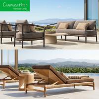China Modern Design Outdoor Teak Wood Patio Furniture Set Luxury Leisure Garden Sofa Set Waterproof Sun Patio Set for sale