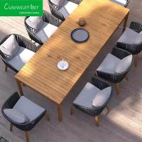 China Modern Solid Wooden Dining Armchairs Water Resistant Cushion Seat for Outdoor Garden Patio Weatherproof Woven Rope Rattan for sale
