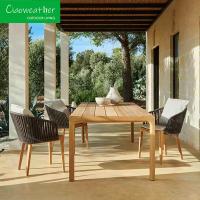 China Modern Solid Wooden Dining Armchairs Water Resistant Cushion Seat for Outdoor Garden Patio Weatherproof Woven Rope Rattan for sale