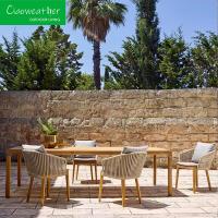 China Modern Solid Wooden Dining Armchairs Water Resistant Cushion Seat for Outdoor Garden Patio Weatherproof Woven Rope Rattan for sale