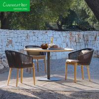 China Modern Solid Wooden Dining Armchairs Water Resistant Cushion Seat for Outdoor Garden Patio Weatherproof Woven Rope Rattan for sale