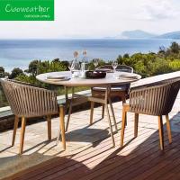 China Modern Solid Wooden Dining Armchairs Water Resistant Cushion Seat for Outdoor Garden Patio Weatherproof Woven Rope Rattan for sale