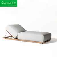 China Teak Outdoor Sunlounger Garden Furniture Recliner Solid Wooden Teak Lounge Chaise Single Sun Bed with Customized Color for sale