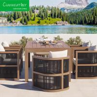China Modern Outdoor Teak Wood Furniture Dining Table and Chair Set with Waterproof Upholstery for sale