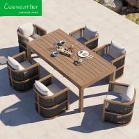 China Modern Outdoor Teak Wood Furniture Dining Table and Chair Set with Waterproof Upholstery for sale