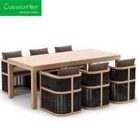 China Modern Outdoor Teak Wood Furniture Dining Table and Chair Set with Waterproof Upholstery for sale