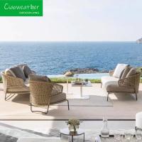 China Comfortable Outdoor Rattan Furniture Waterproof Upholstery Cushion Garden Sofa Set with Customized Color for sale