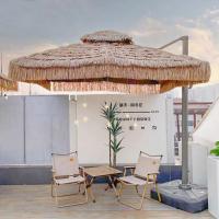 China Large Windproof Hawaiian Parasol Wooden Colored Steel Pole Tiki Thatch Beach Outdoor Balcony Umbrella for Leisure Facilities for sale