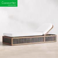 China Outdoor Teak Wood Furniture Modern Design Garden Recliner Solid Wooden Teak Lounge Chaise Single Sun Bed for sale