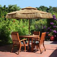China Large Windproof Hawaiian Parasol Wooden Colored Steel Pole Tiki Thatch Beach Outdoor Balcony Umbrella for Leisure Facilities for sale