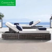 China Outdoor Teak Wood Furniture Modern Design Garden Recliner Solid Wooden Teak Lounge Chaise Single Sun Bed for sale