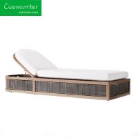 China Outdoor Teak Wood Furniture Modern Design Garden Recliner Solid Wooden Teak Lounge Chaise Single Sun Bed for sale