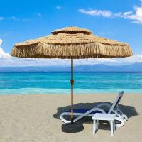 China Large Windproof Hawaiian Parasol Wooden Colored Steel Pole Tiki Thatch Beach Outdoor Balcony Umbrella for Leisure Facilities for sale