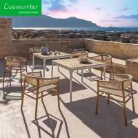 China Outdoor Patio Garden Teak Wood Texture Dining ArmChair with Waterproof Cushion and Foldable Design for sale