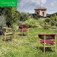 China Outdoor Patio Garden Teak Wood Texture Dining ArmChair with Waterproof Cushion and Foldable Design for sale
