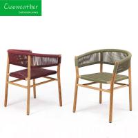 China Outdoor Patio Garden Teak Wood Texture Dining ArmChair with Waterproof Cushion and Foldable Design for sale