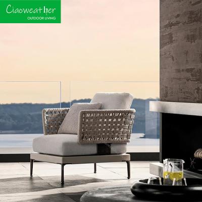 China Garden Furniture Hand-Woven Rope Corner Sofa Set with Cushion Aluminum Frame and Waterproof Design for sale