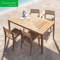 China Hotel Function Teakwood Frame Customizable Luxury Outdoor Courtyard Garden Sets Dining Table Set Furniture Armless Chair for sale