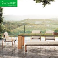 China Outdoor Sofa Lounge Chair Made of Solid Teak Wood with Woven Leather Seats and Sunproof Cushion in Customized Color for sale