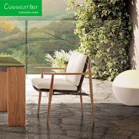 China Outdoor Sofa Lounge Chair Made of Solid Teak Wood with Woven Leather Seats and Sunproof Cushion in Customized Color for sale