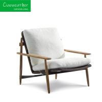 China Outdoor Sofa Lounge Chair Made of Solid Teak Wood with Woven Leather Seats and Sunproof Cushion in Customized Color for sale