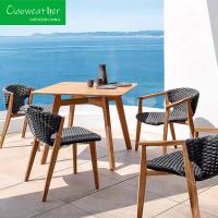 China NO Folded Teakwood Dining Furniture Set Woven Rope Chairs for Hotel Gardens for sale