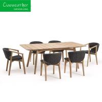 China NO Folded Teakwood Dining Furniture Set Woven Rope Chairs for Hotel Gardens for sale