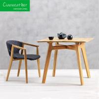 China NO Folded Teakwood Dining Furniture Set Woven Rope Chairs for Hotel Gardens for sale