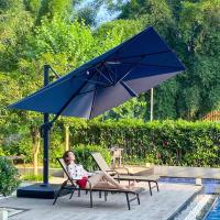 China Waterproof Windproof Parasol Sun Patio Umbrella For Garden with Teakwood Frame and Outdoor Foam water-resistant Fabric Cushion for sale