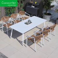 China Modern Metal PE Rattan Outdoor Dining Set for Garden Patio and Aluminum Restaurant Coffee Shop Dining Chairs for sale