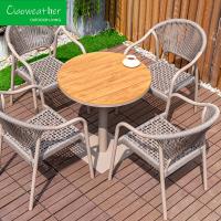 China Modern Metal PE Rattan Outdoor Dining Set for Garden Patio and Aluminum Restaurant Coffee Shop Dining Chairs for sale