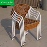 China Modern Metal PE Rattan Outdoor Dining Set for Garden Patio and Aluminum Restaurant Coffee Shop Dining Chairs for sale
