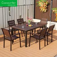 China Outdoor Furniture Modern Teak Wood Dining Table And Chair Set Aluminum Patio Garden Set for Courtyard Design Style Modern for sale