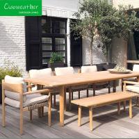 China Modern Hotel Outdoor Furniture Set PE Rattan Solid Teak Wood Courtyard Chair and Garden Dining Table with Outdoor Cushion for sale