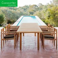 China Modern Hotel Outdoor Furniture Set PE Rattan Solid Teak Wood Courtyard Chair and Garden Dining Table with Outdoor Cushion for sale