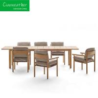 China Modern Hotel Outdoor Furniture Set PE Rattan Solid Teak Wood Courtyard Chair and Garden Dining Table with Outdoor Cushion for sale