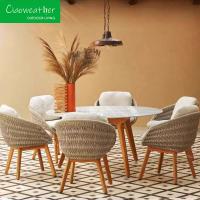 China Outdoor Garden Courtyard Waterproof Fabric Dining Chair with Teakwood Frame and NO Folded Design for sale
