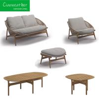 China Outdoor Teak Wood Rope Sectional Couch Sofa Set For Garden For Outdoor Furniture Cushion Outdoor Foam water-resistant Fabric for sale