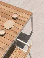 China Customized Designs Luxury Patio Furniture Set Solid Wood Dinning Table with Teak Wood Tabletop and 6 Plastic Wood Chairs for sale