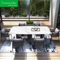 China Mail Packing Garden Furniture Aluminum Patio Dining Chair Set with Outdoor Wicker Rattan Table and 4 Chairs for sale