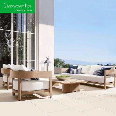 China Hotel Modern Waterproof Simple Design Wooden Sofa Set for Outdoor Teak Wood Garden Experience Comfort and Style Outdoors for sale